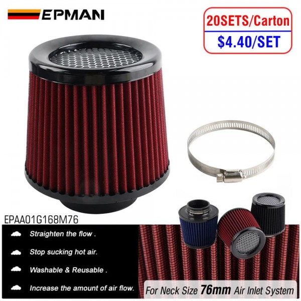 EPMAN 20Sets/Carton 76MM /3" Air Filter Car Racing Universal Sport Cold ...