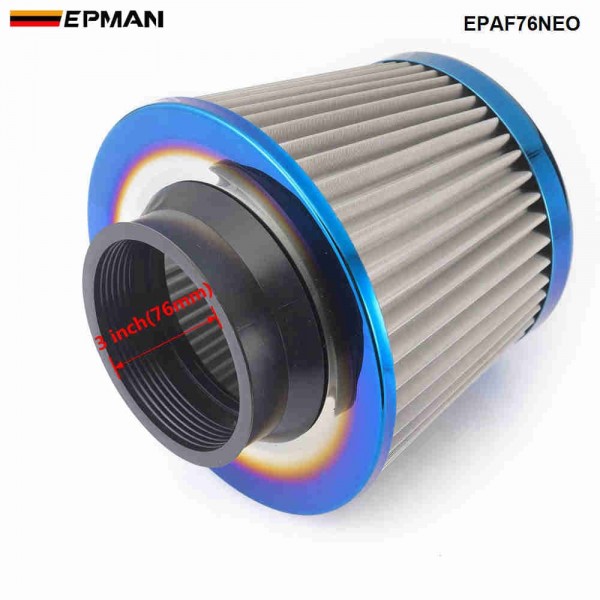 EPMAN Stainless Steel Engine Air Filter 3" Round Tapered Universal Cold ...