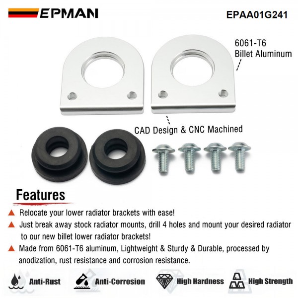 EPMAN Aluminum Radiator Lower Mount Bracket Relocator W/Low Profile ...