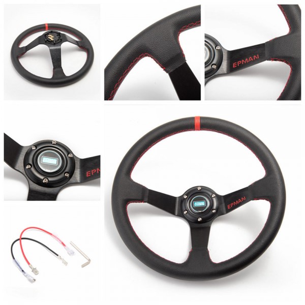 EPMAN -14inch 350mm Deep Corn Drifting PVC Steering Wheel Universal Car ...