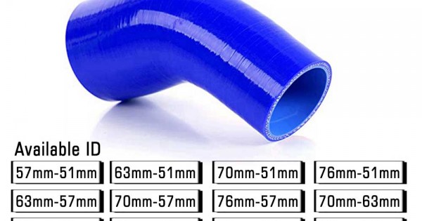 10pcs/unit Universal 51mm to 57mm Silicone 45 degree reducer connector ...