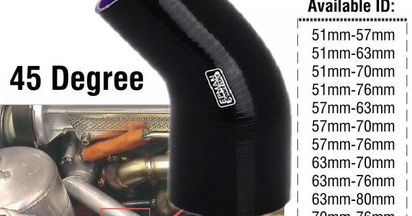 EPMAN 45 Degree Silicone Elbow Reducer Hose BLACK 3-Ply Thickness 51mm ...
